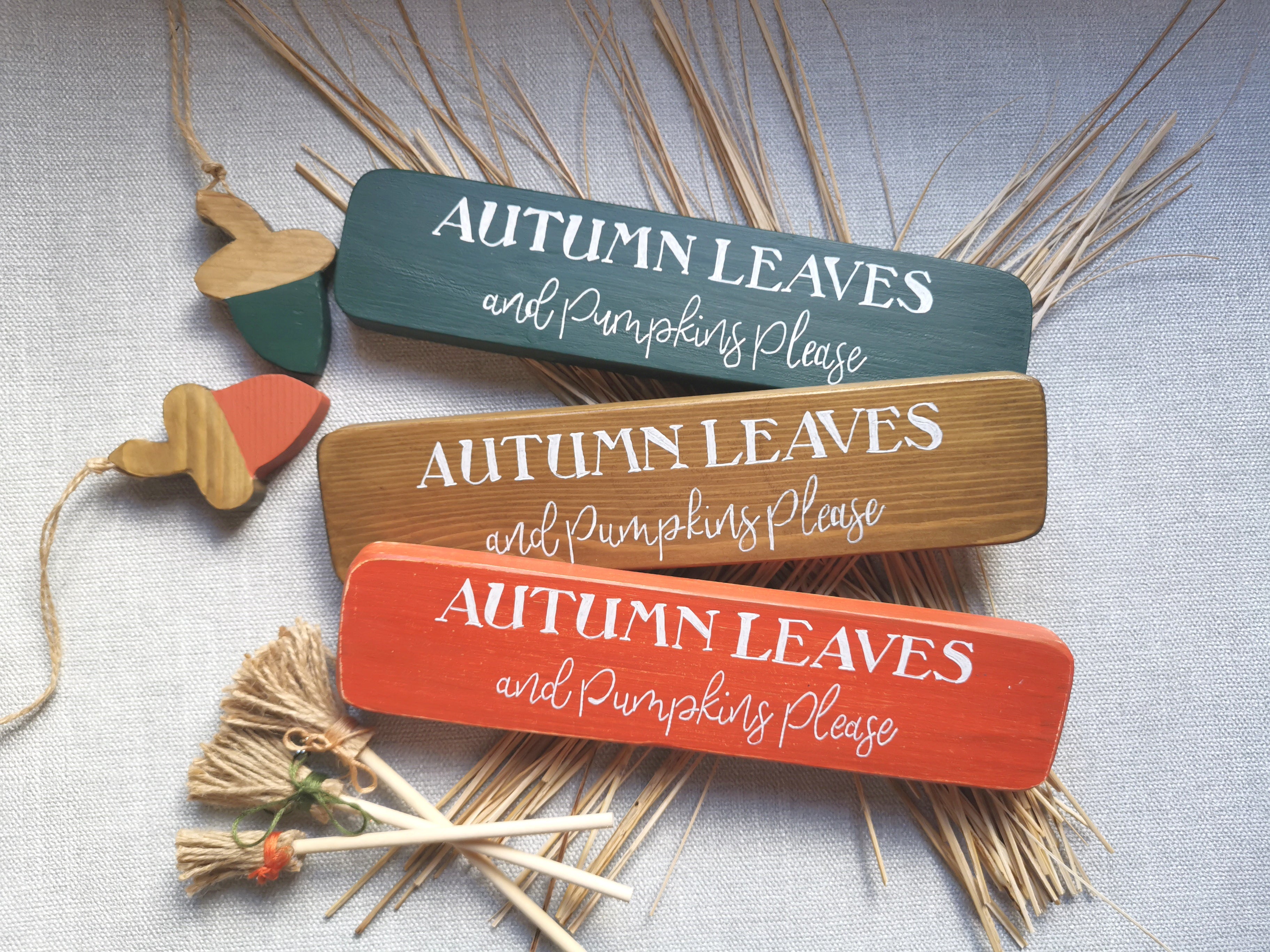 Wooden Autumn Leaves Handmade Sign – WomblesCrafts